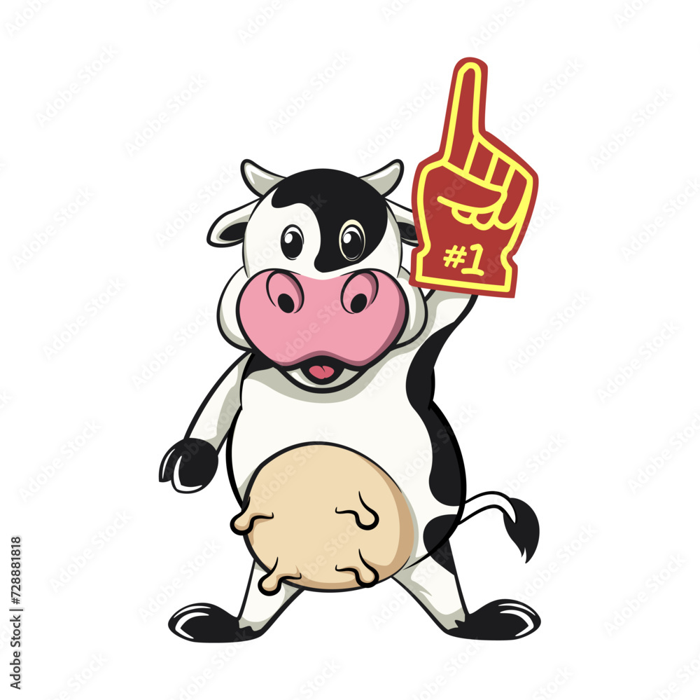 vector isolated clip art illustration of cute cow mascot raising a foam ...
