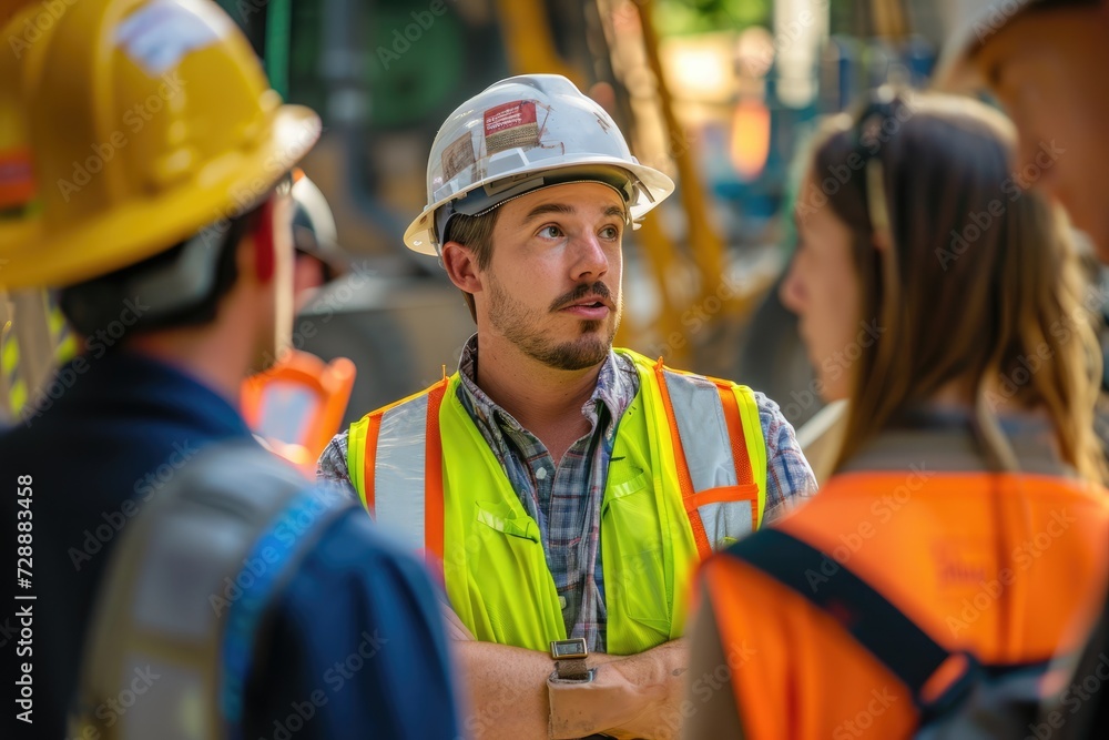 Construction Team Commitment: Supervisor Leading a Safety Discussion on ...