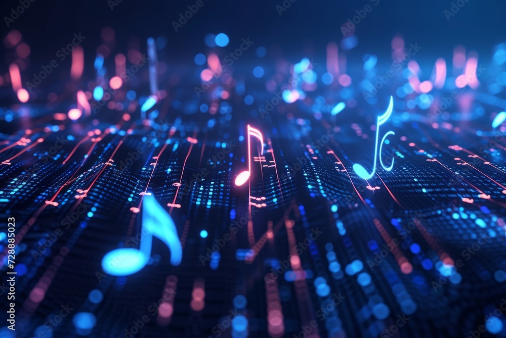 Blue digital music notes Generative AI Stock Illustration | Adobe Stock
