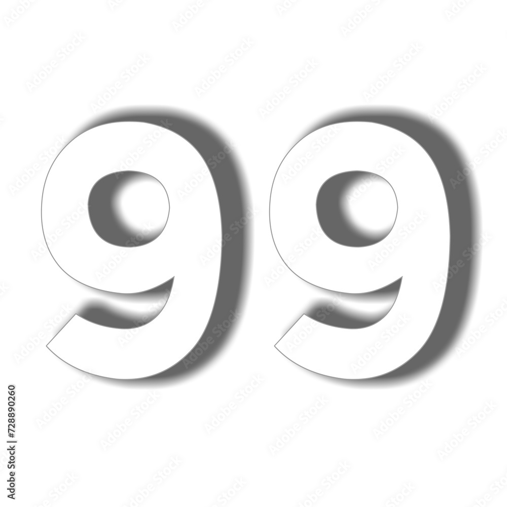 Number 99 in white color sign symbol 3d numbers for design elements ...
