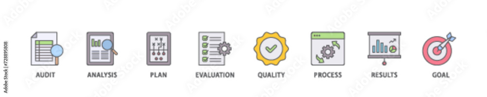 Assessment center icon set flow process illustrationwhich consists of ...