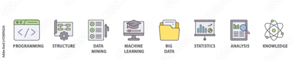 Data science icon set flow process illustrationwhich consists of data ...