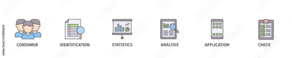 Kyc icon set flow process illustrationwhich consists of analysis, check ...