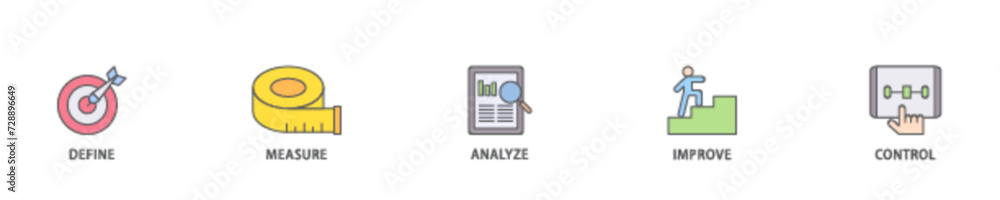 Lean six sigma icon set flow process illustrationwhich consists of ...