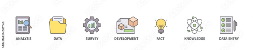 Research icon set flow process illustrationwhich consists of analysis ...