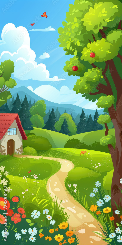 vector illustration cartoon nature landscape Stock Illustration | Adobe ...