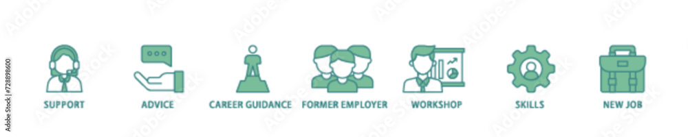 Outplacement icon set flow process illustrationwhich consists of mer ...