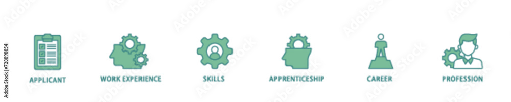 Traineeship icon set flow process illustrationwhich consists of ...