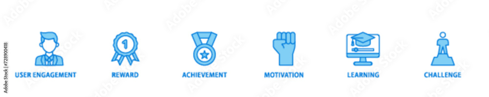 Gamification icon set flow process illustrationwhich consists of user engagement, reward ...