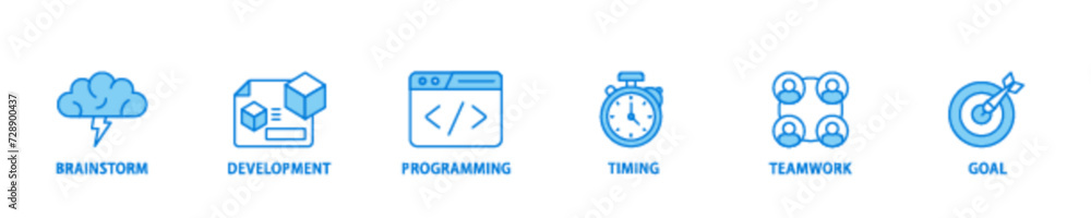Hackathon icon set flow process illustrationwhich consists of ...