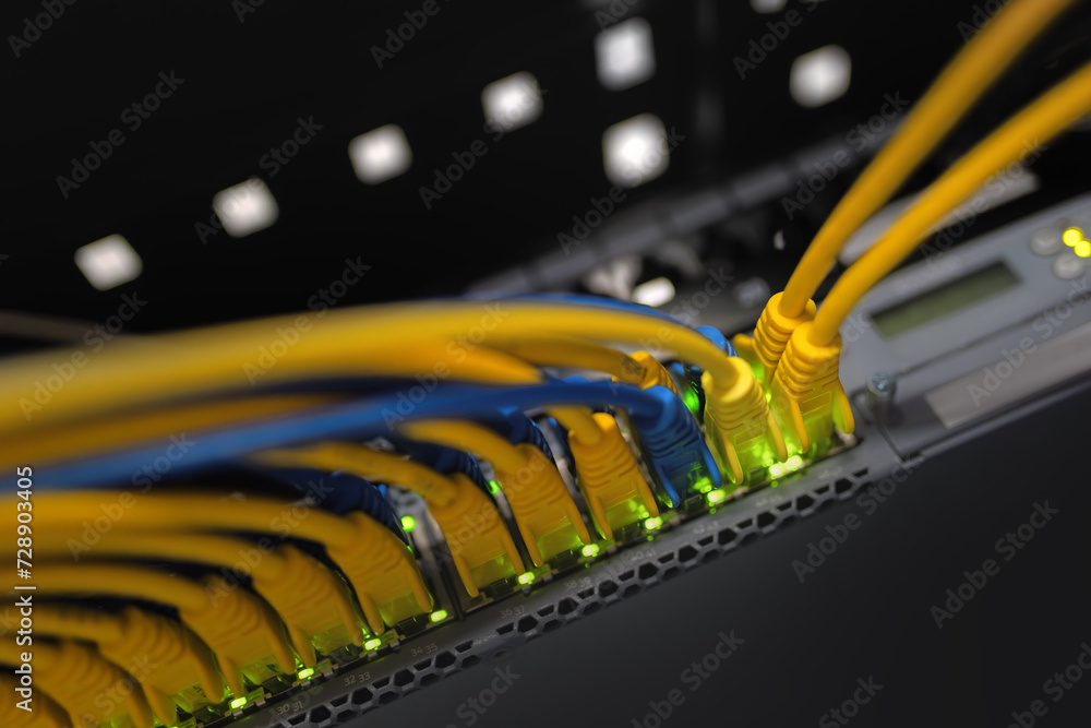 Ethernet cables connected by patch cables that illustrate the ...