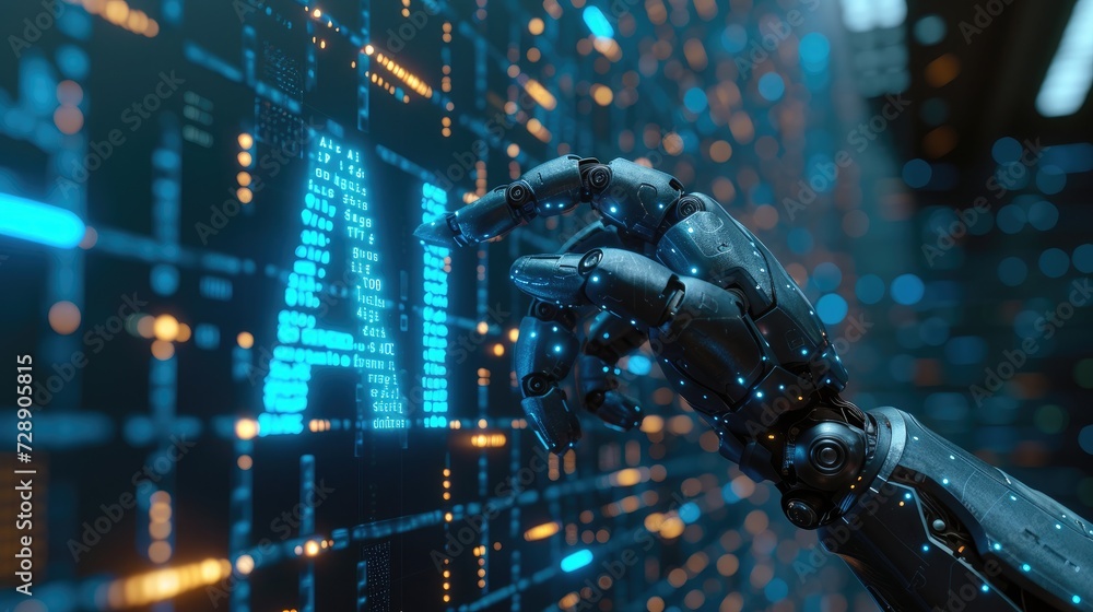 The visualization of a robotic hand's illuminated fingertips ...