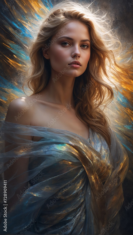 AI generative a realistic girl on canvas, aura of divine entity, face ...