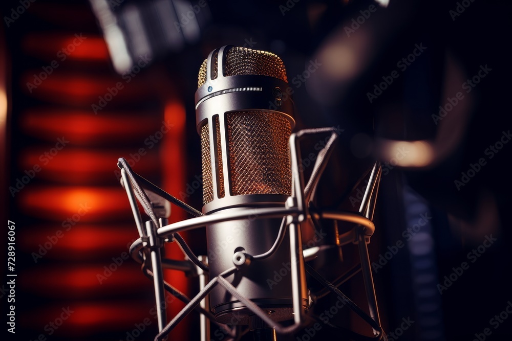 Close-up of a Microphone Diaphragm in a Recording Studio, Highlighting ...