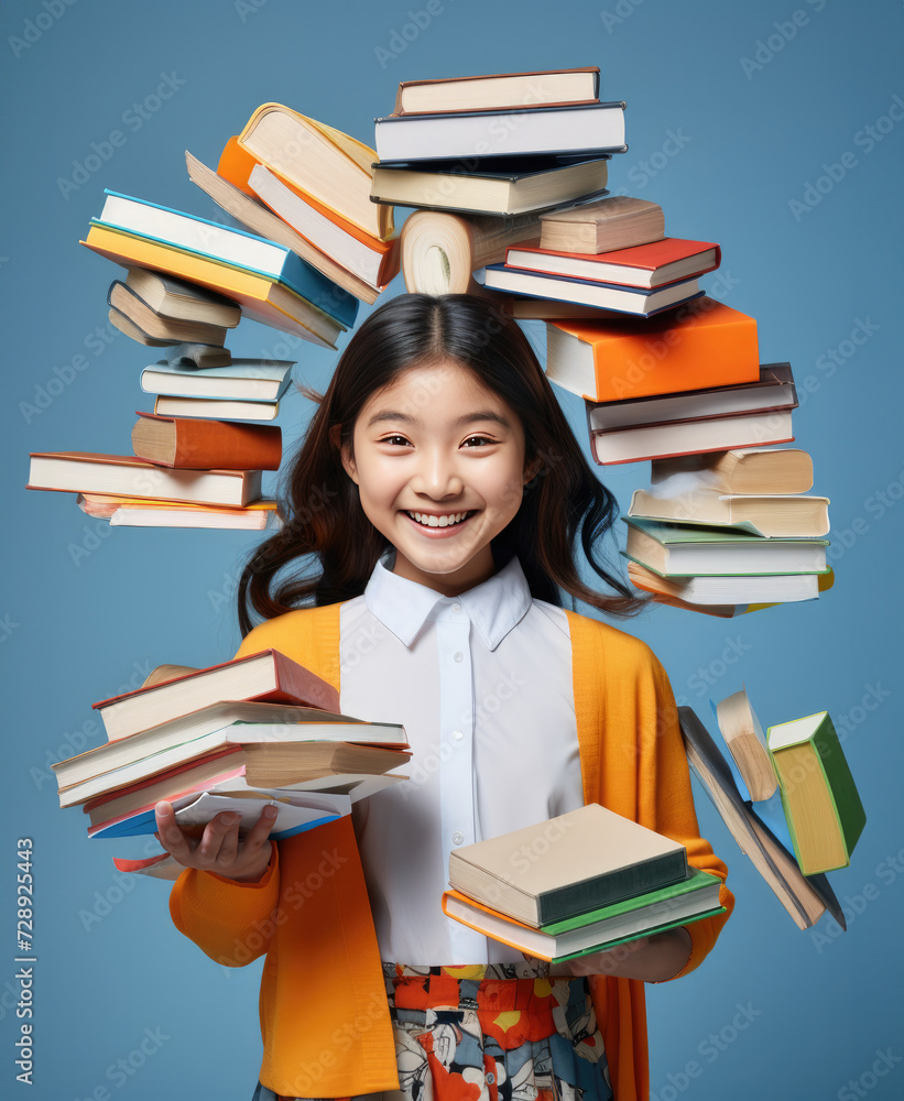 Smiling student holding a stack of books, portraying the joy of ...