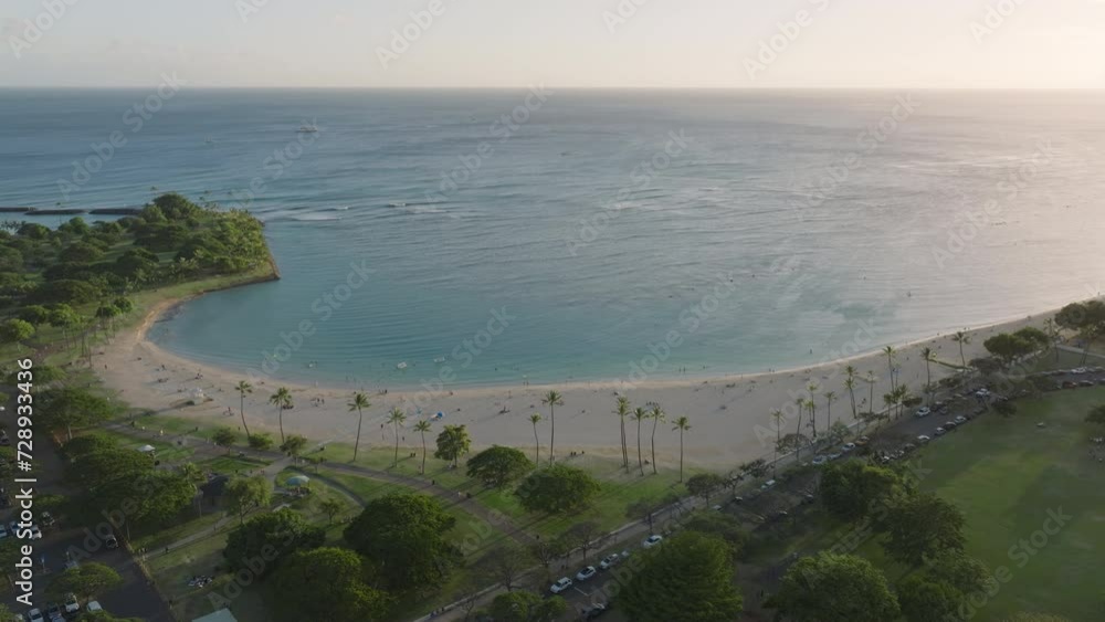 Ala Moana beach at golden sunset light. Dream trip on wonderful Waikiki ...