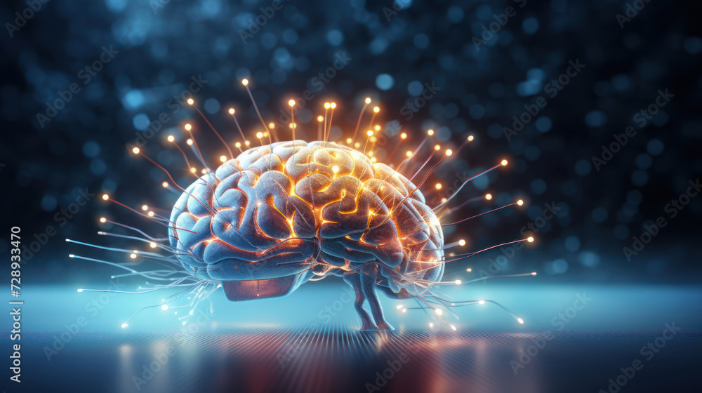 A visual portrayal showcasing the human brain in a digital and ...