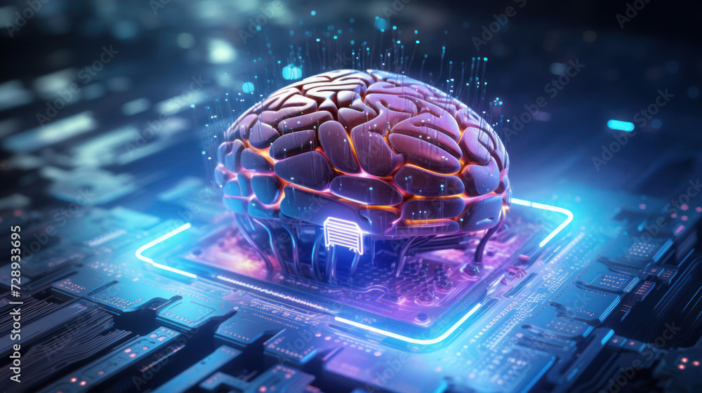 An artistic depiction capturing the human brain within a futuristic ...