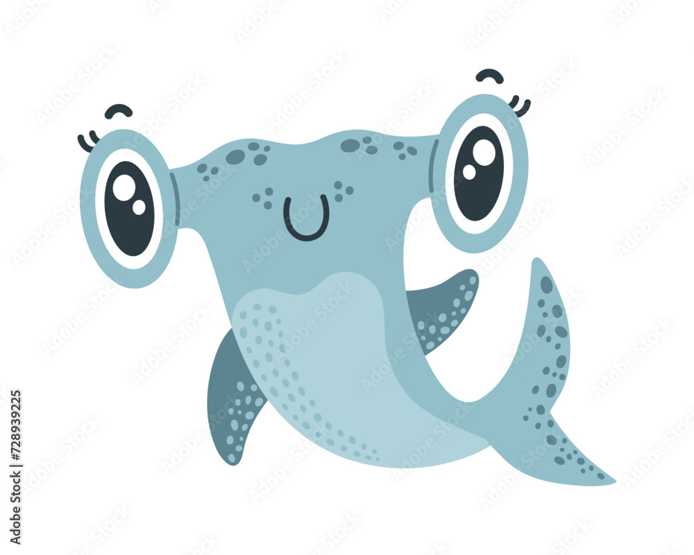 Baby hammerhead shark vector illustration. Cute grey friendly fish ...