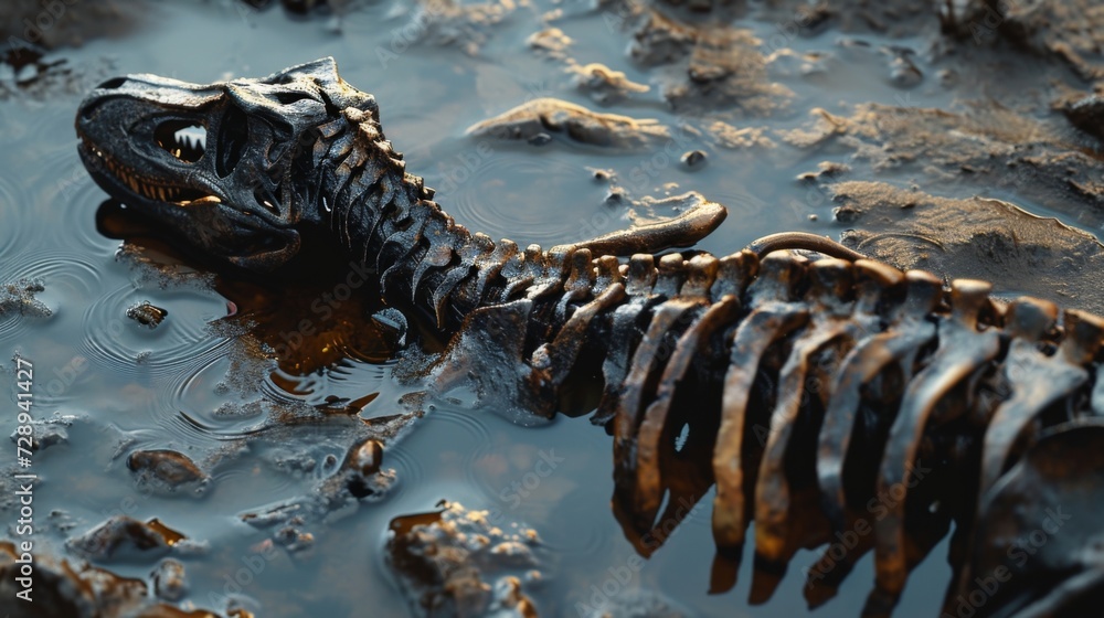 A timelapse image of a dinosaur fossil slowly dissolving in a pool of ...