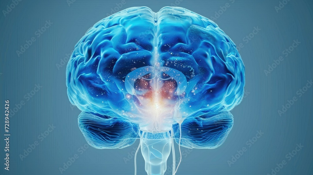 Hologram of the human brain, X-ray scan of a human brain organ. anatomy ...