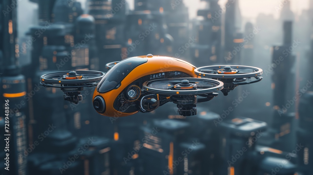 Vertical take-off electric flying cars in airspace on airways in sky ...
