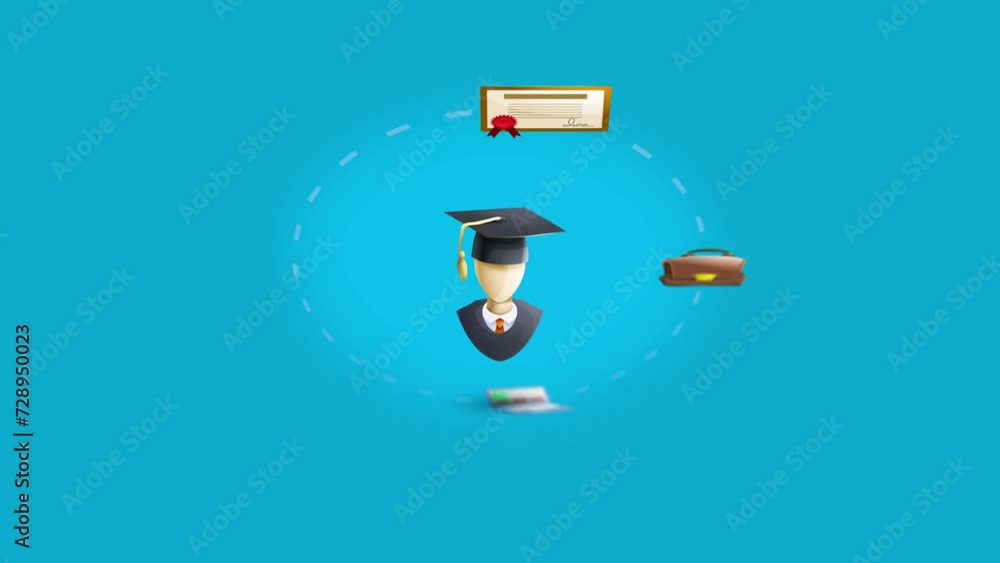 Graduation and education elements icon animation moving around a figure ...