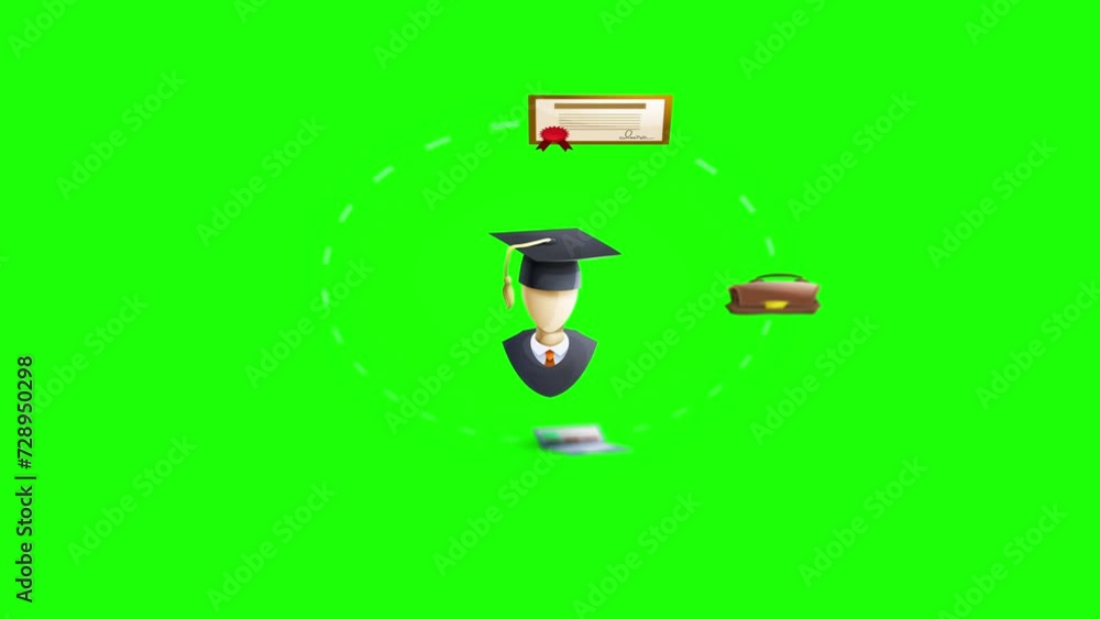 Graduation and education elements icon animation moving around a figure ...