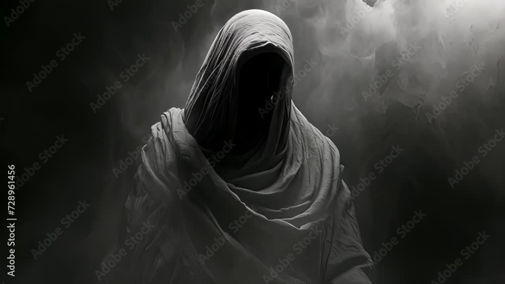 A mysterious figure cloaked in a billowing robe their face obscured by ...