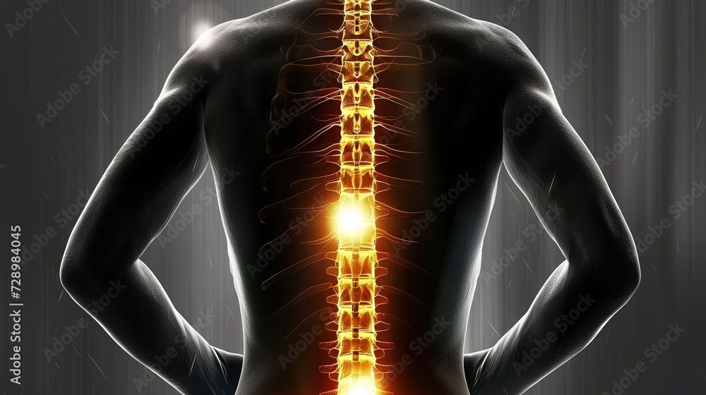 X-ray Illustration on blurred background, sick curved spine scoliosis ...