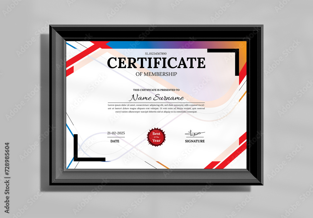 Colorful Membership Award Certificate Layouts Stock Template | Adobe Stock