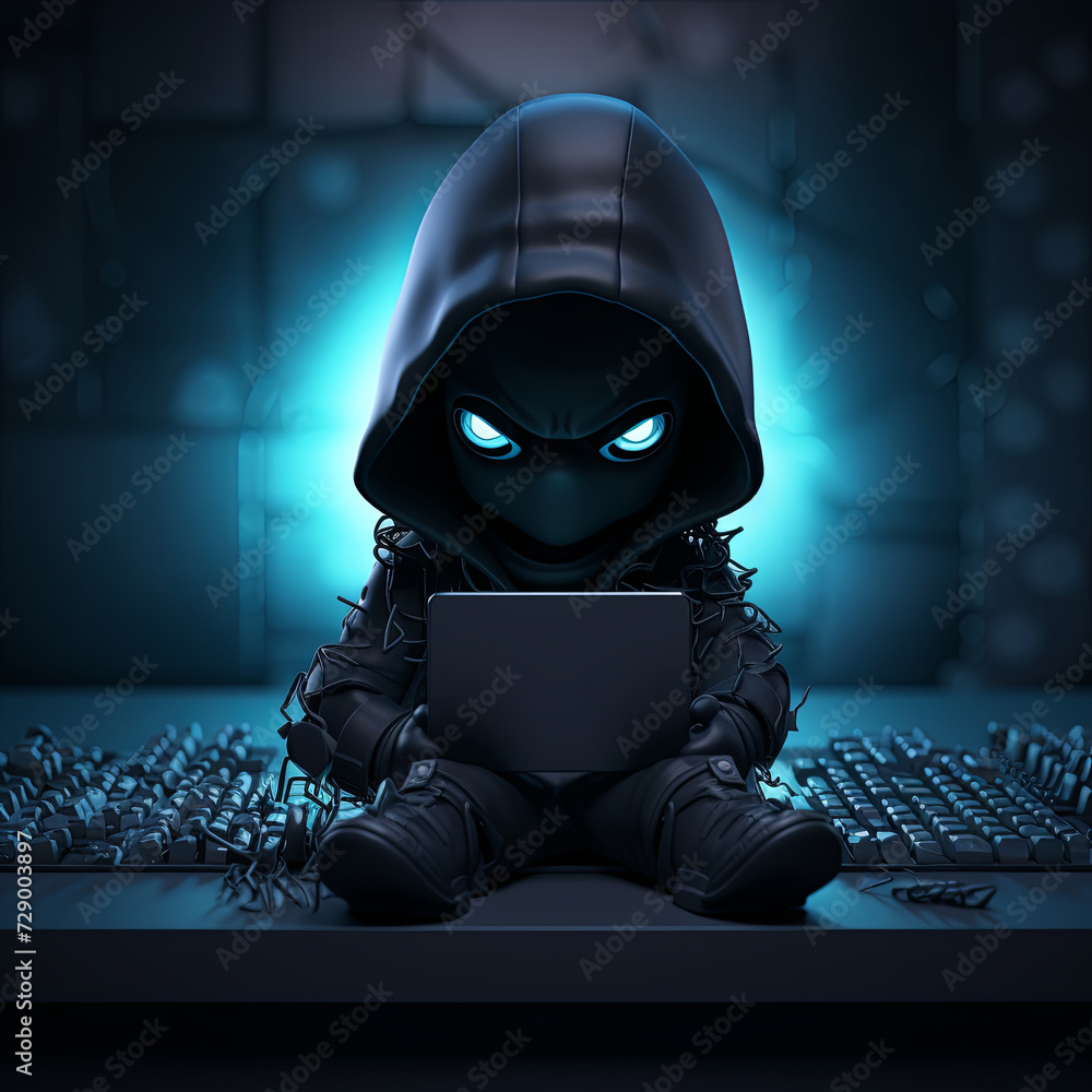 Enigmatic Cyber Realm, Witness a skillful 3D anime hacker, typing ...