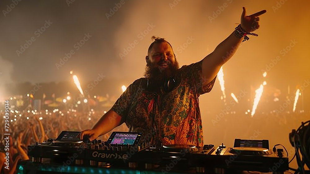 "Beats & Bliss: Bearded Chubby DJ Commanding the Stage at a Grand Music ...