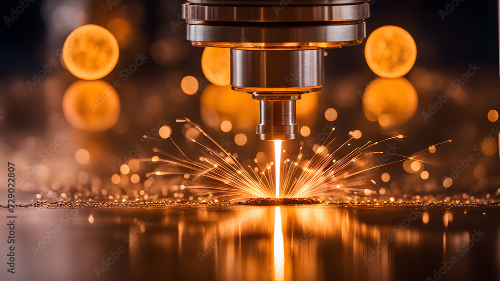 Macro scene of hi-precision nano CNC milling machine cutting the copper ...