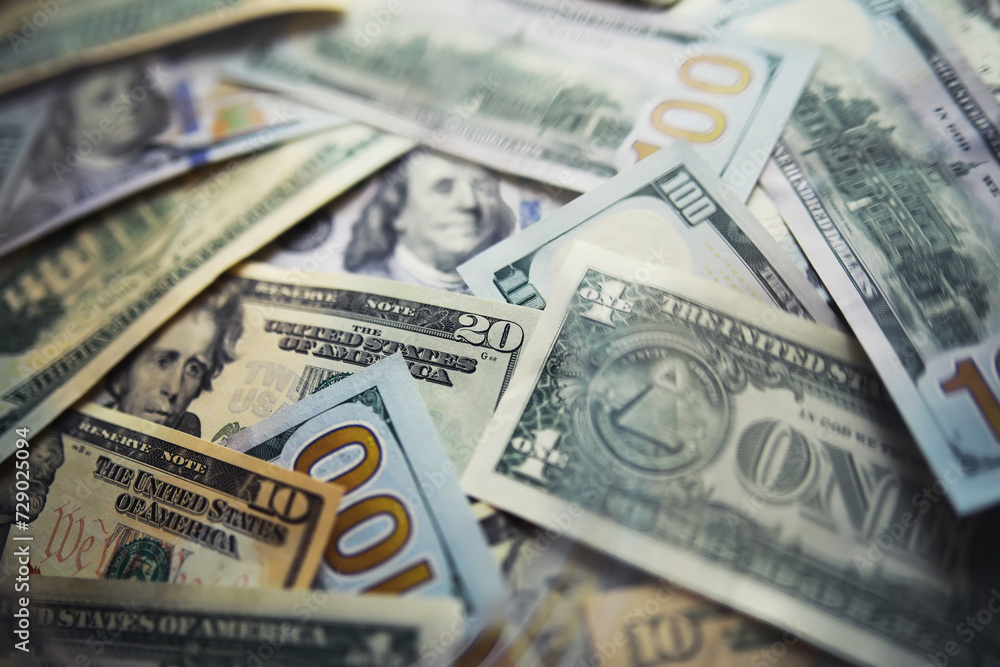 Group of money stack of 100 US dollars banknotes a lot of the ...