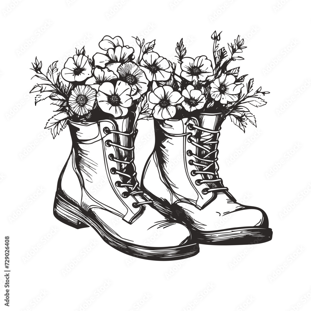 Vector illustration of flowers in boots for coloring books for children ...