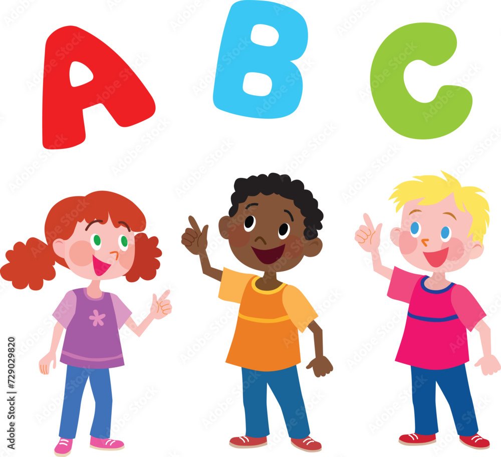 Children with alphabet letters. Children speaking English. Students ...