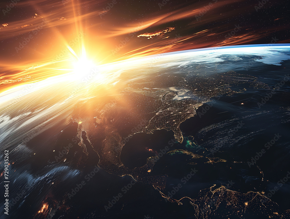 Ilustracja Stock: A magnificent lens flare illuminates the vastness of ...