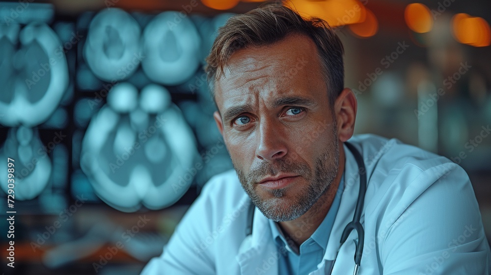 Dejected, a doctor examines the patient's negative MRI scan and test ...