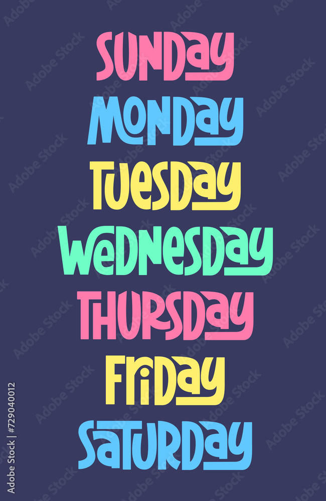 Vecteur Stock Week Days Text. The Name of the Week Day Hand Lettering ...