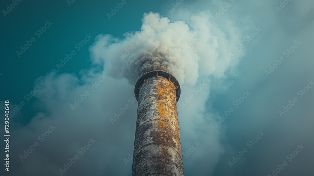 Industrial Smokestack Emitting Dense Smoke , Symbolizing Environmental ...