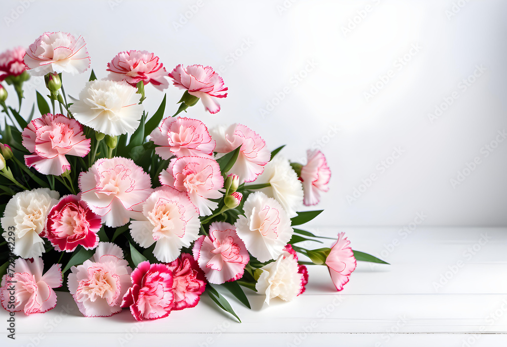 Bouquet of pale pastel carnation flowers. Spring image. Design for ...