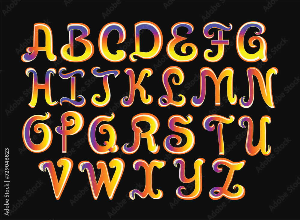 Gradient calligraphy font, alphabet letters collection Stock Vector ...