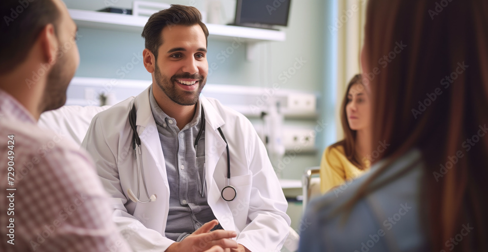 Doctor discussing treatment options with a patient's family in a well ...
