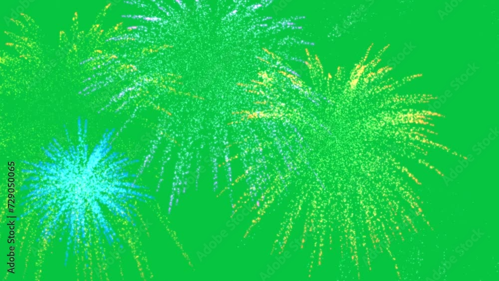 Colorful fireworks burst explosion effect on green screen background ...