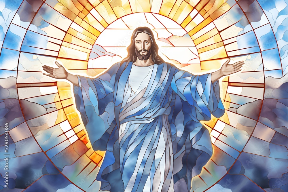 Jesus Christ in stained glass window. Stained glass background. Vector ...