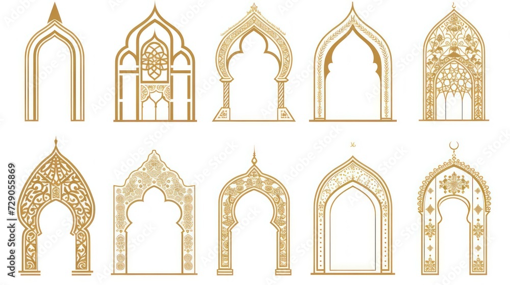 Golden Mosque Doors with Islamic Ornament Flat Design Illustration ...