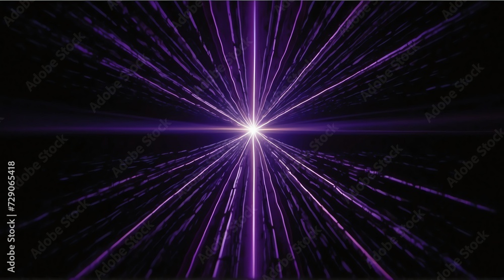 Reflective purple laser straight light ray on a plain black background ...
