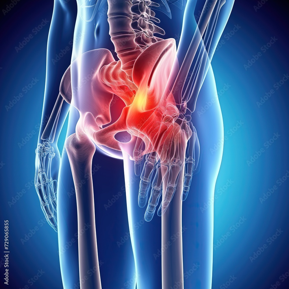An Illustration of a hip joint pain. Spine. Arthritis and hip pain ...