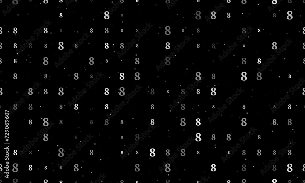 Seamless background pattern of evenly spaced white number eight symbols ...